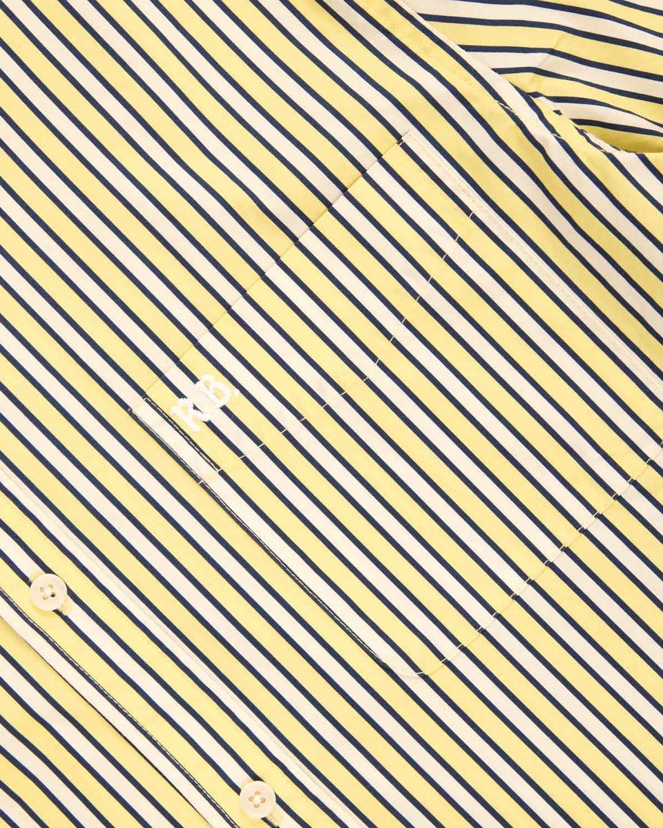 Men's Long Sleeve Classic Fit Stripe Poplin Shirt Yellow Vertical Stri ...