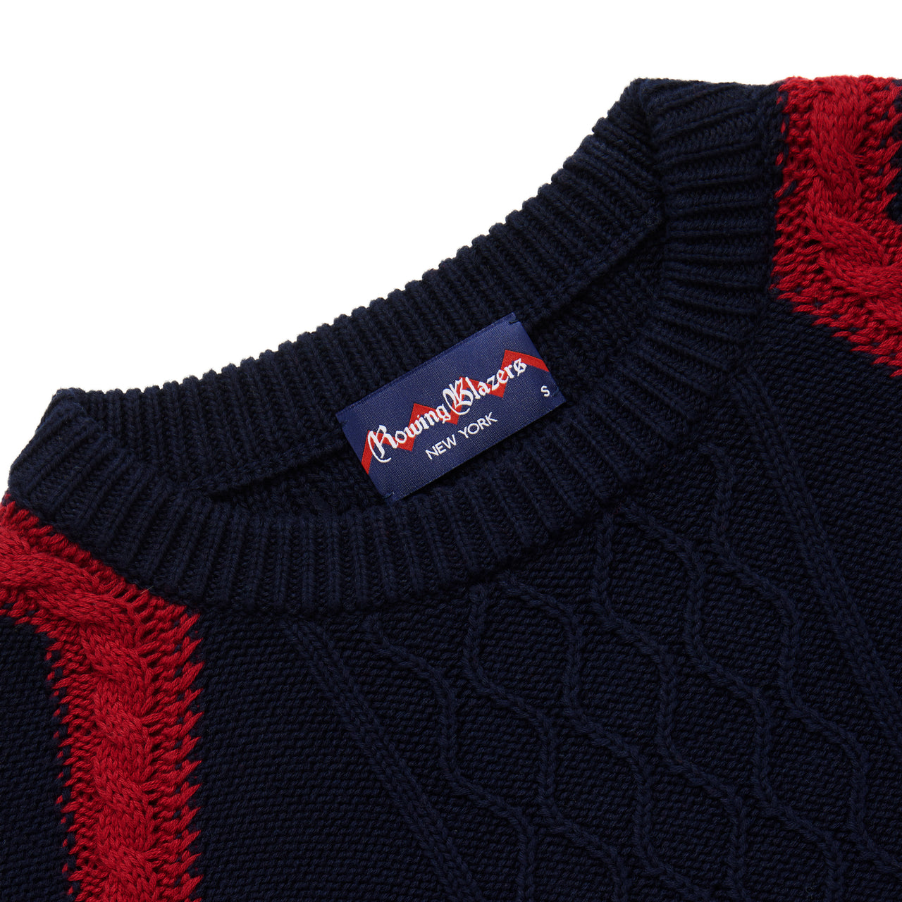 Men's Cotton Zig Zag Cableknit Sweater Navy – Rowing Blazers
