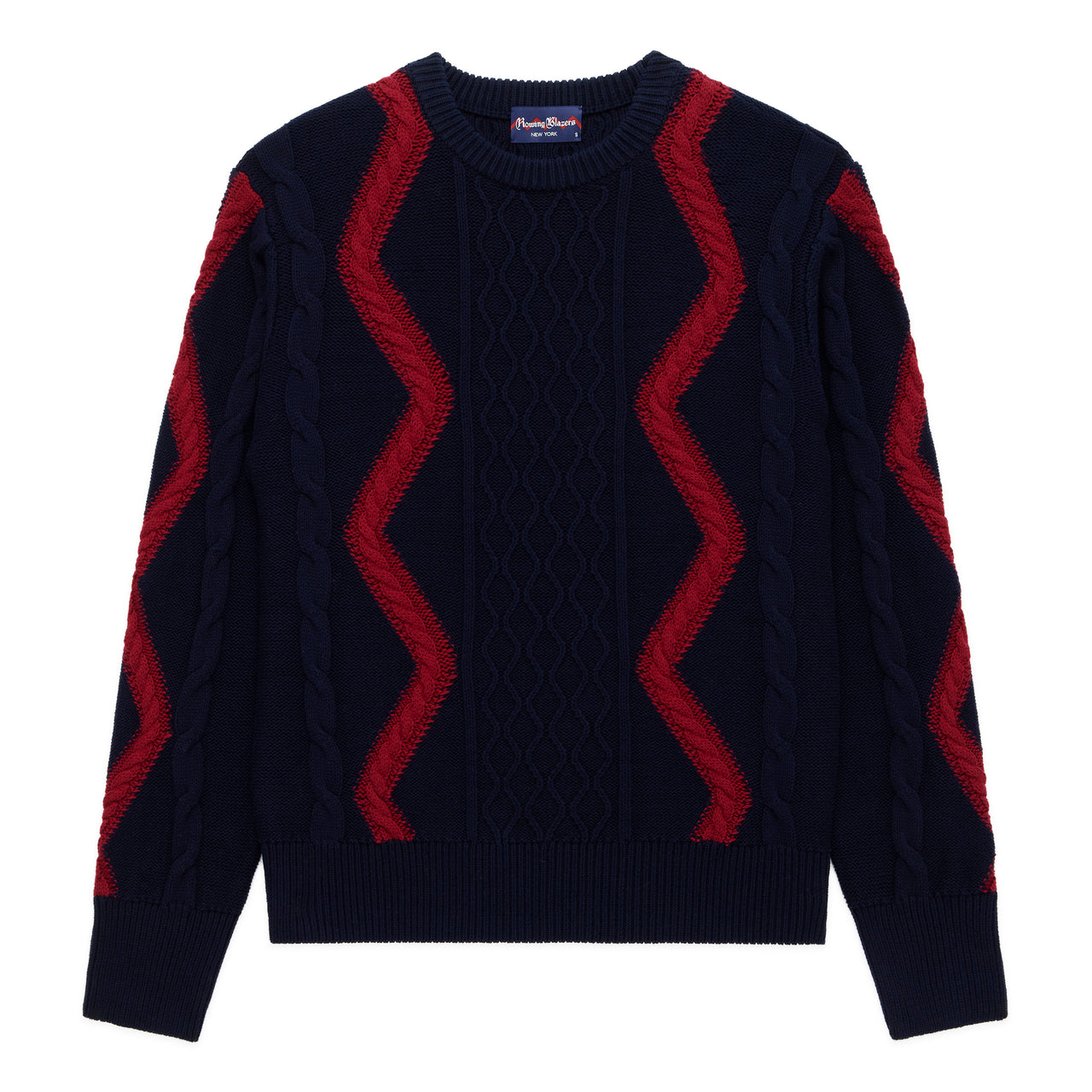 Men's Cotton Zig Zag Cableknit Sweater Navy – Rowing Blazers