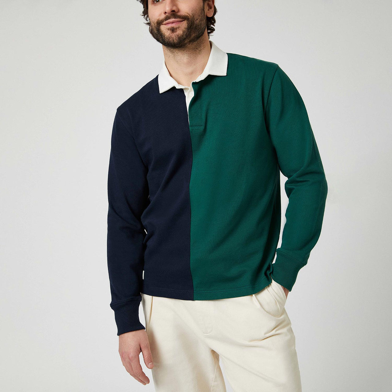 Men's Cotton Colorblock Rugby Navy and Green – Rowing Blazers